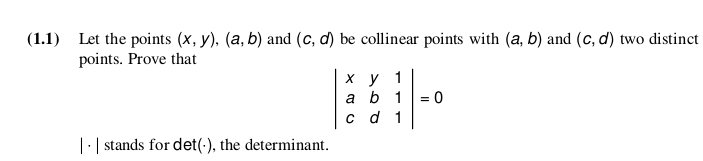 Solved (1.1) ﻿Let the points (x,y),(a,b) ﻿and (c,d) ﻿be | Chegg.com