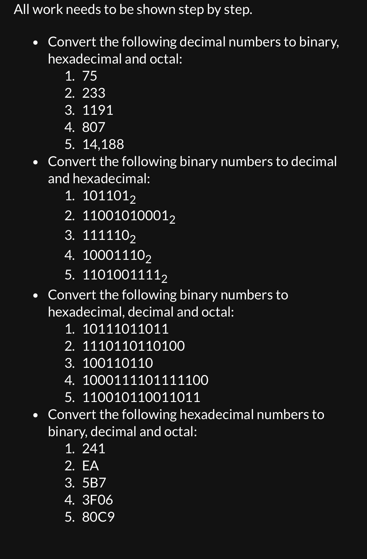 Solved All work needs to be shown step by step.Convert the | Chegg.com