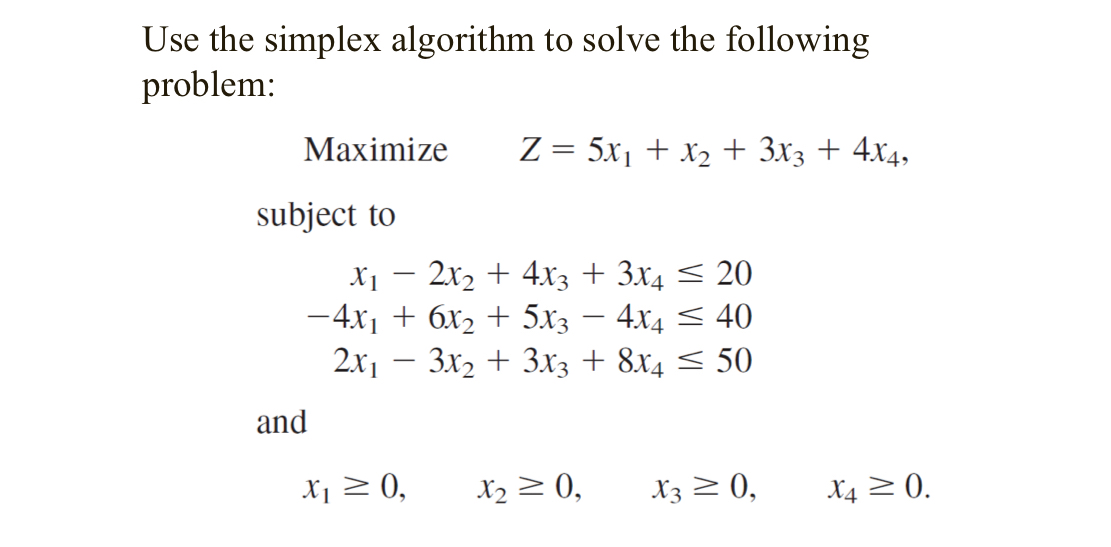 Solved Use the simplex algorithm to solve the following | Chegg.com