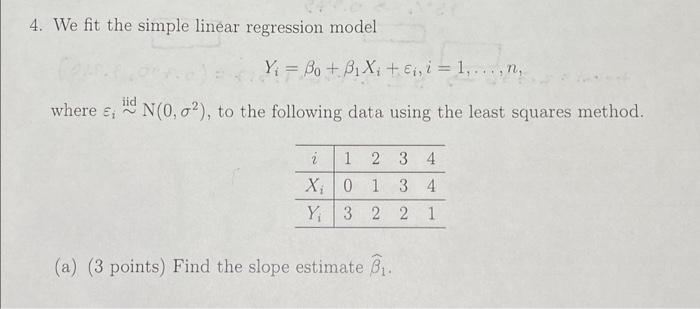 Solved 4. We fit the simple linear regression model | Chegg.com
