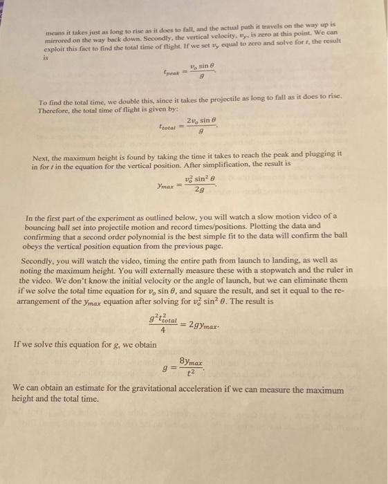 Lab 5 - Projectile Motion Introduction In this lab, | Chegg.com