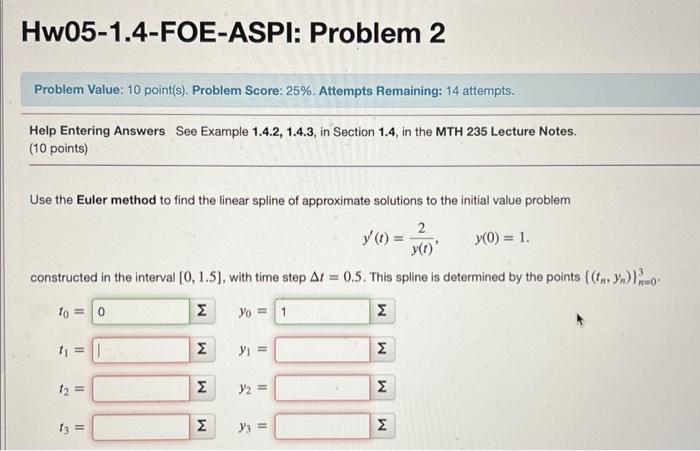 Solved Use the Euler method to find the linear spline of | Chegg.com