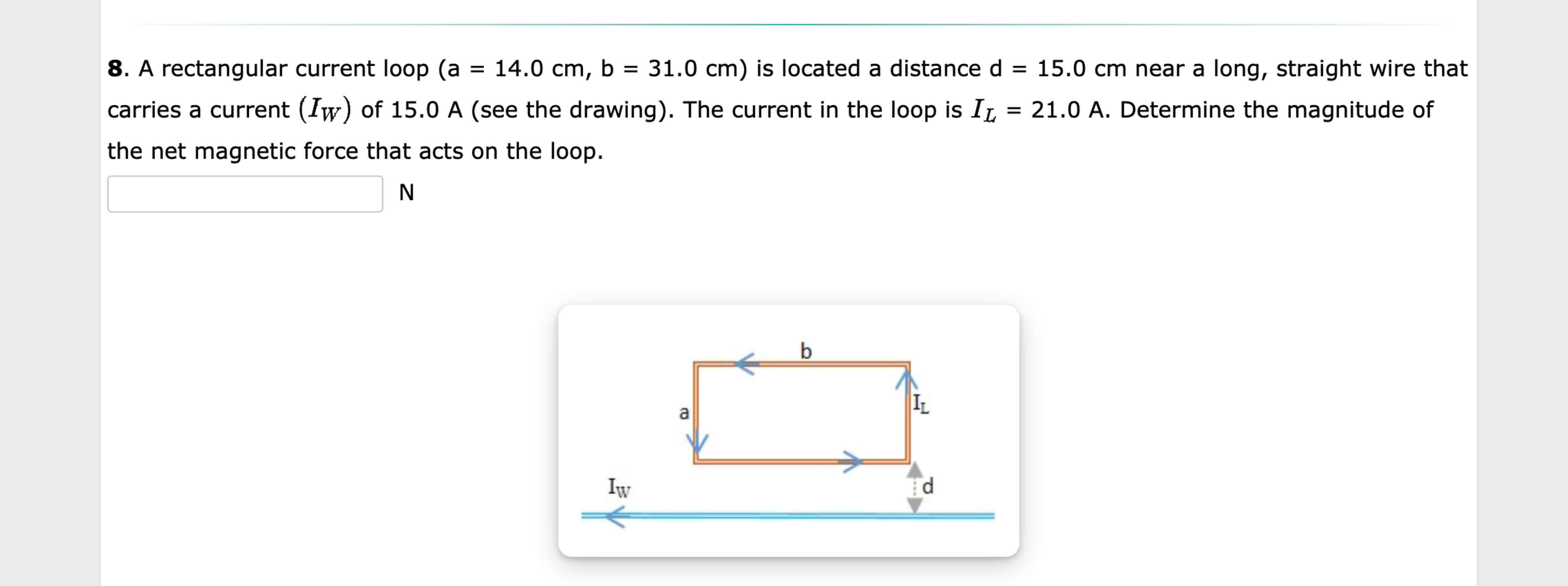 Solved A rectangular current loop (a=14.0cm,b=31.0cm) ﻿is | Chegg.com