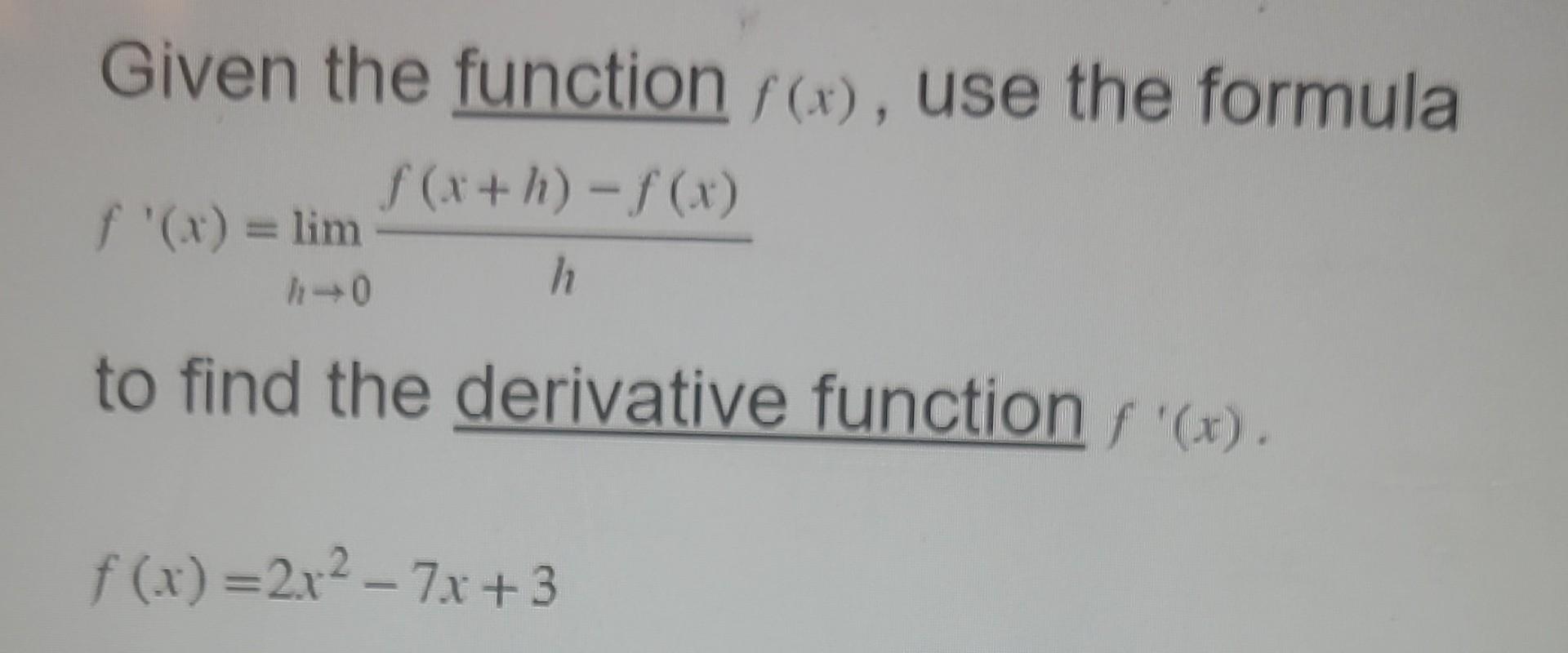 Solved Given the function f(x), use the formula | Chegg.com