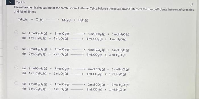 Solved 5 2points Given the chemical equation for the | Chegg.com