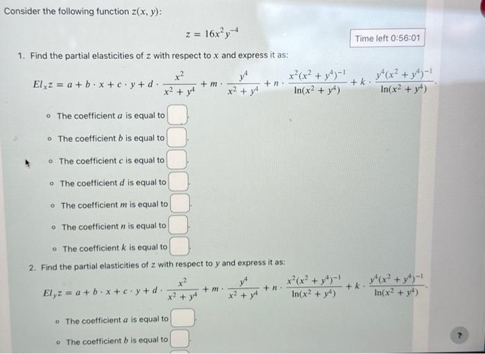 Solved Consider the following function z(x,y) : z=16x2y−4 1. | Chegg.com