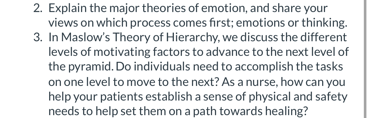 Solved Explain the major theories of emotion, and share your | Chegg.com