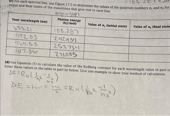 (C) For each spectral line, use Figure 17-5 to | Chegg.com
