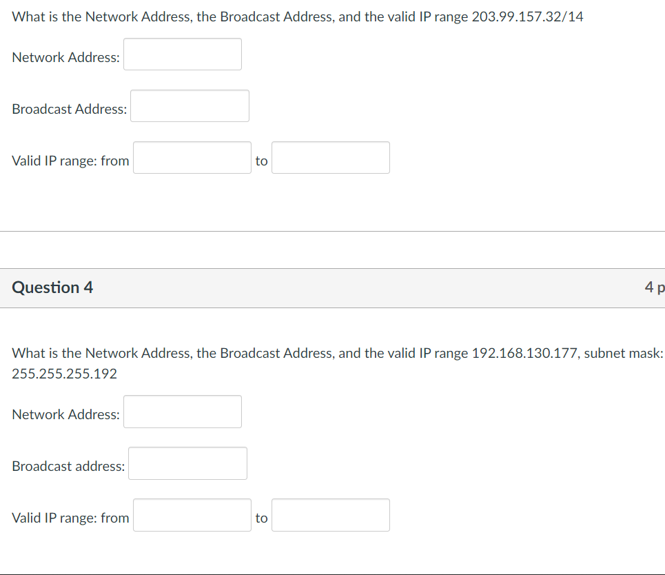 Solved What is the Network Address, the Broadcast Address, | Chegg.com