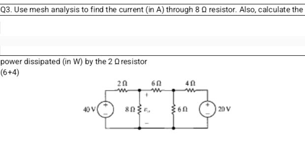 Q3. ﻿Use mesh analysis to find the current (in A) | Chegg.com