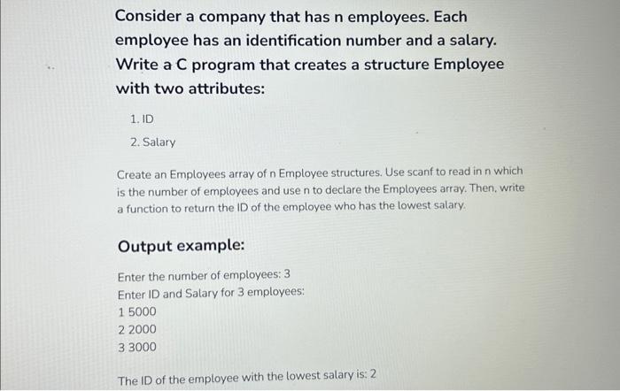 Solved Consider a company that has n employees. Each | Chegg.com