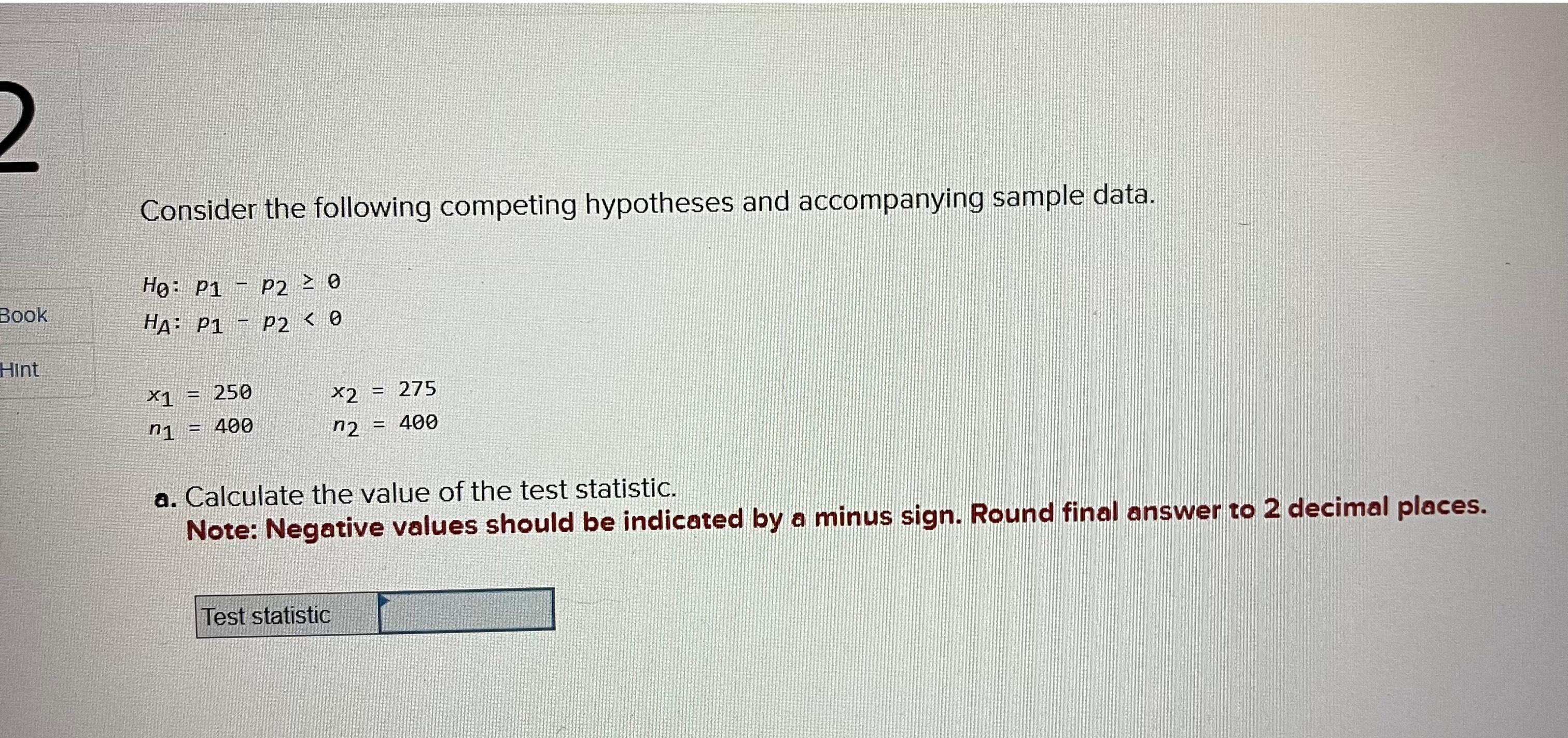 Solved Consider the following competing hypotheses and | Chegg.com