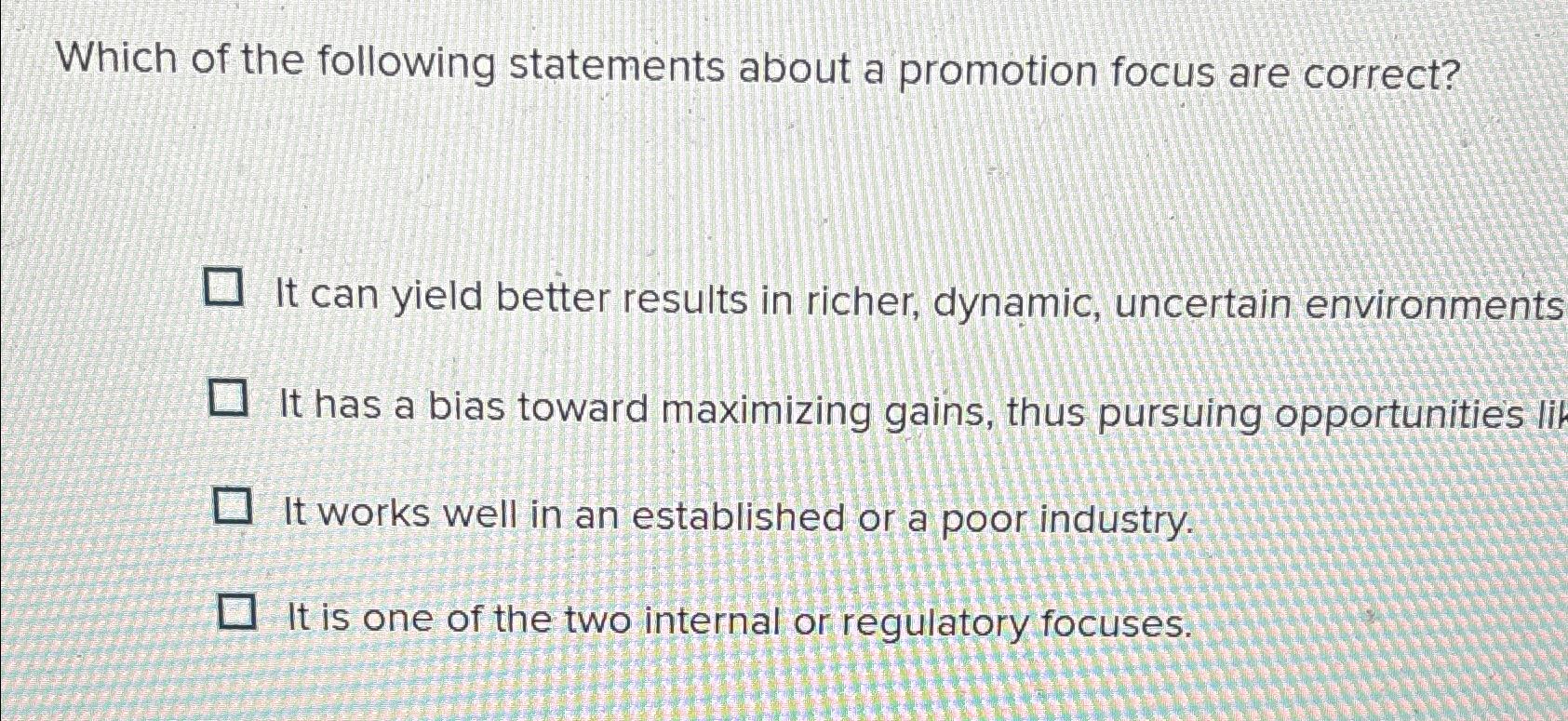 Solved Which of the following statements about a promotion | Chegg.com