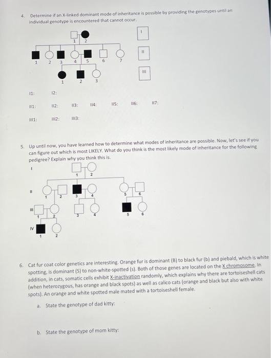Solved 4. Determine if an X-linked dominant mode of | Chegg.com