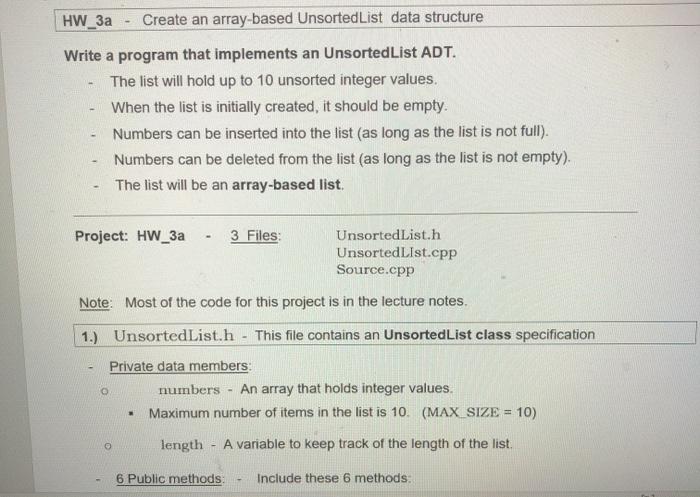 Solved HW_3a Create an array-based Unsorted List data | Chegg.com