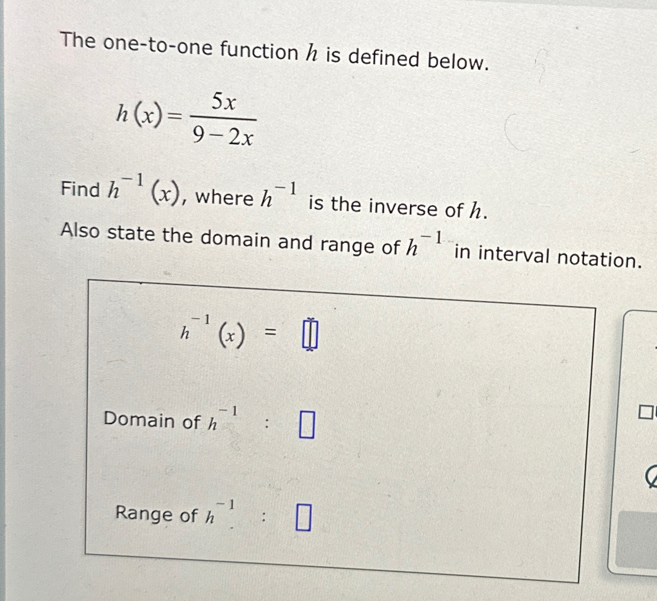 Solved The one-to-one function h ﻿is defined | Chegg.com