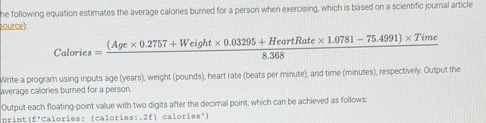 Solved he following equation estimates the average calories | Chegg.com