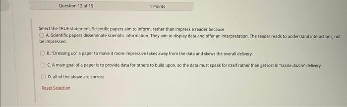Solved Select the TRUE statement, Scientific papers aim to | Chegg.com