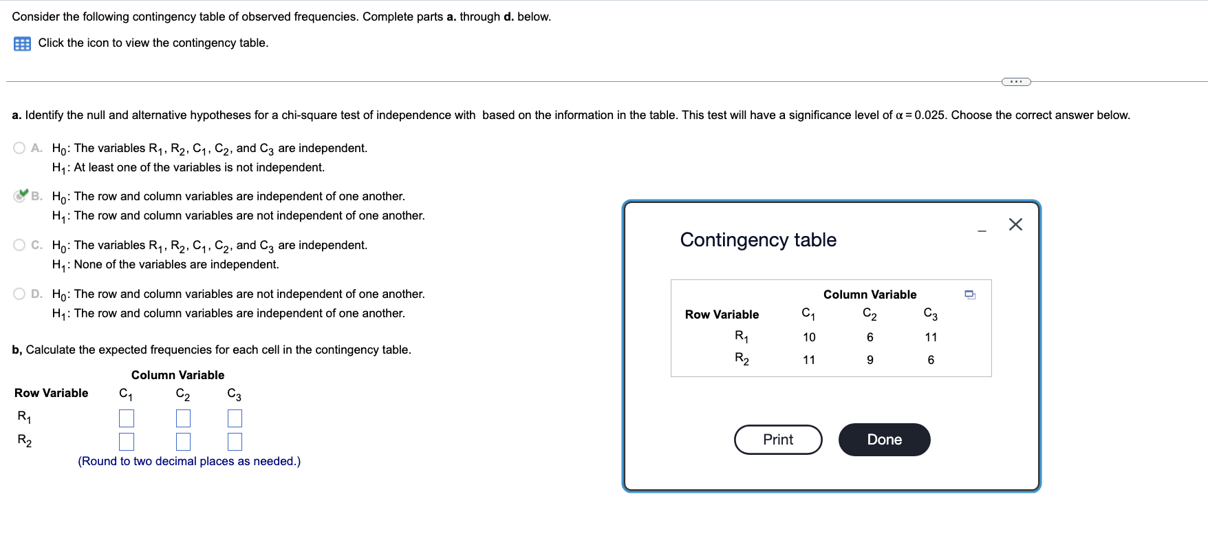 Solved Consider the following contingency table of observed | Chegg.com