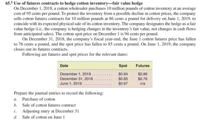 Solved 65. Use of futures contracts to hedge cotton | Chegg.com