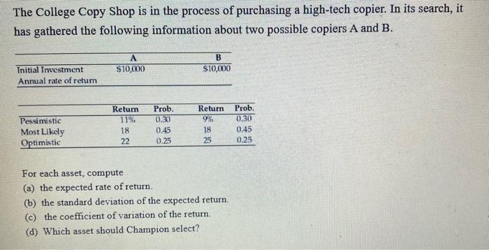 Solved The College Copy Shop is in the process of purchasing | Chegg.com