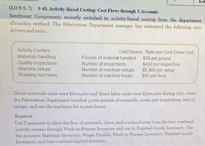 Solved (LO 9-5, 7) 9-48. Activity-Based Costing: Cost Flows | Chegg.com