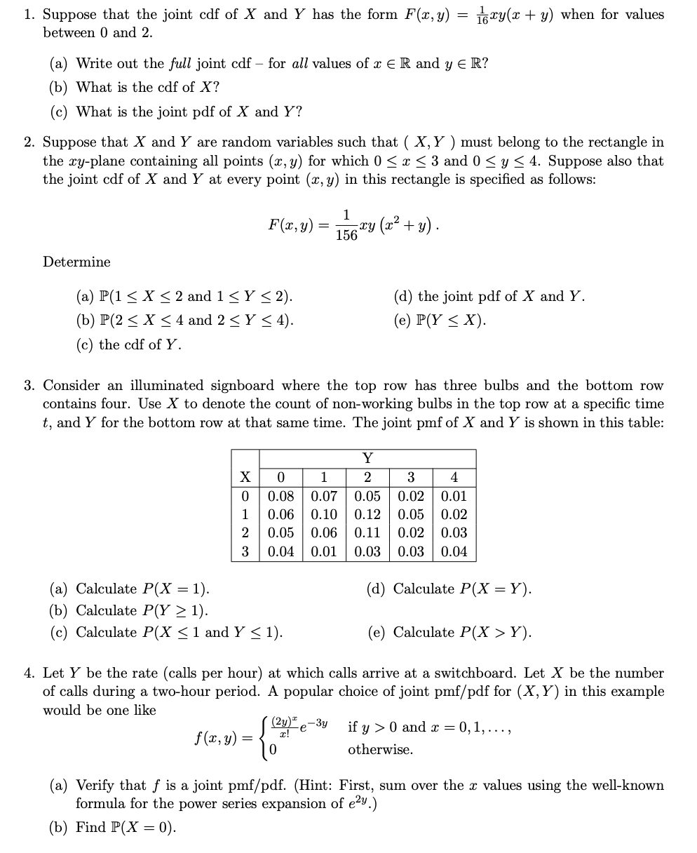 Solved Suppose that the joint cdf of x ﻿and Y ﻿has the form | Chegg.com