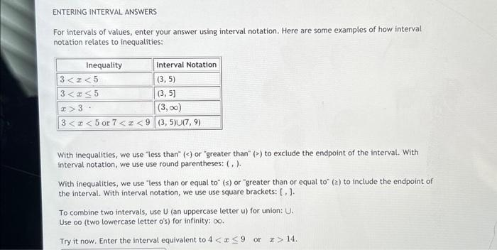 Solved ENTERING INTERVAL ANSWERS For intervals of values, | Chegg.com