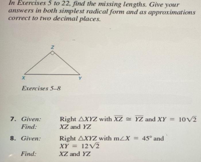 Solved In Exercises 5 to 22, find the missing lengths. Give | Chegg.com