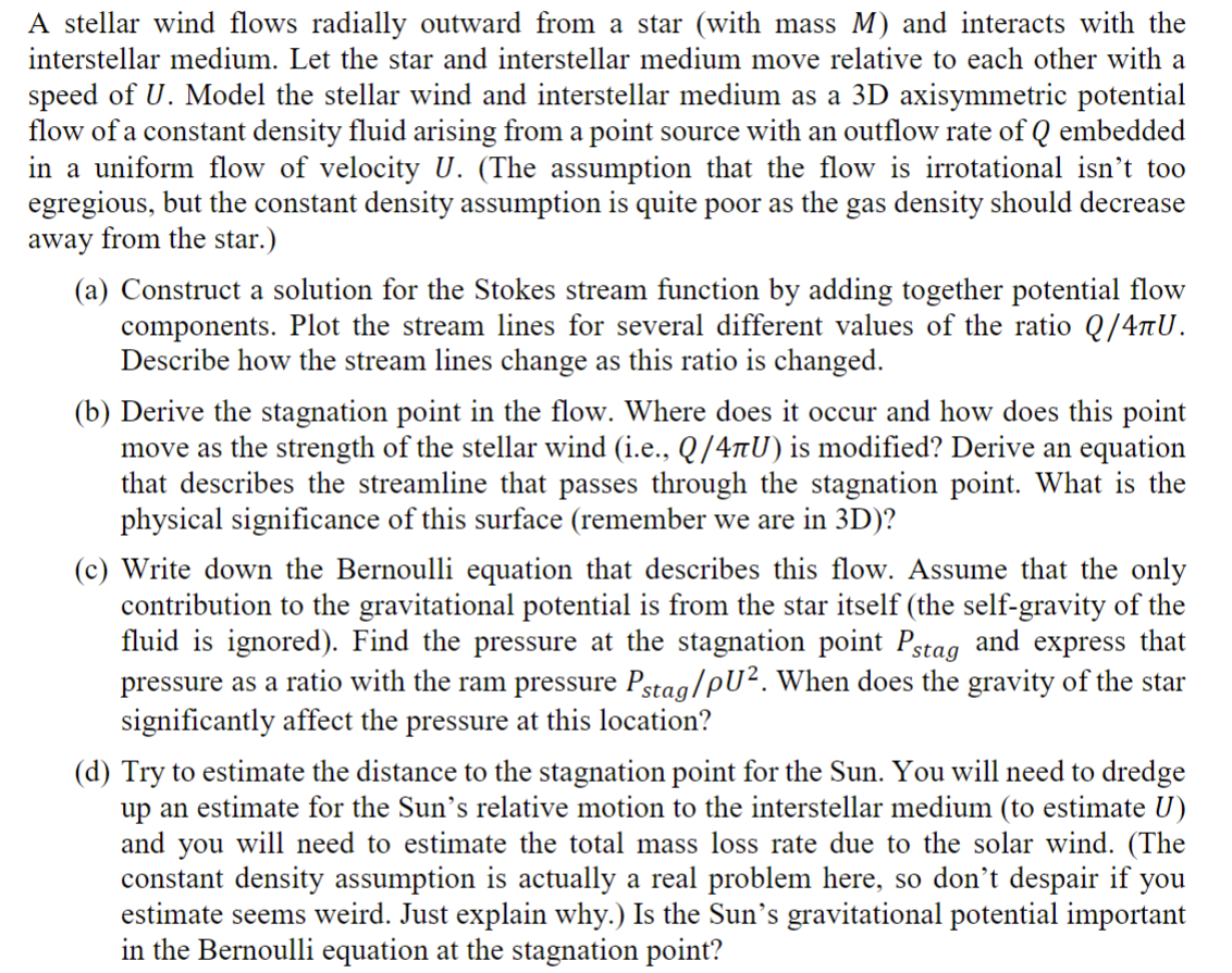 Solved A stellar wind flows radially outward from a star | Chegg.com