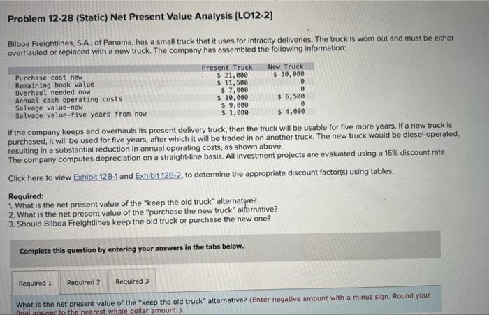 Solved Problem 12-28 (Static) Net Present Value Analysis | Chegg.com