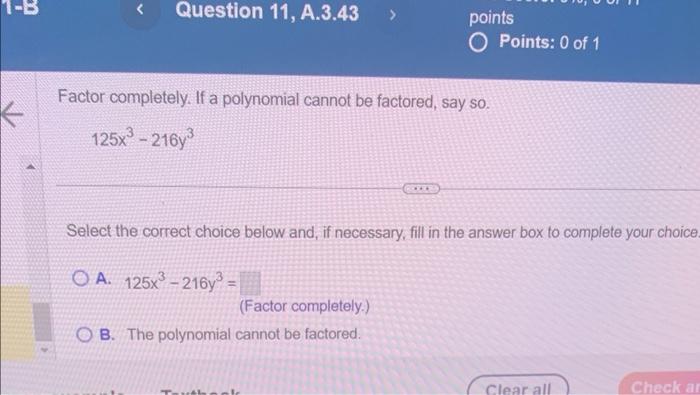 Solved Factor completely. If a polynomial cannot be | Chegg.com