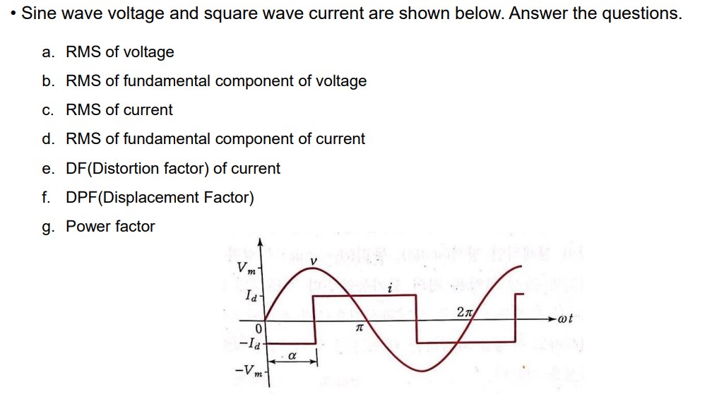 Solved Sine wave voltage and square wave current are shown | Chegg.com