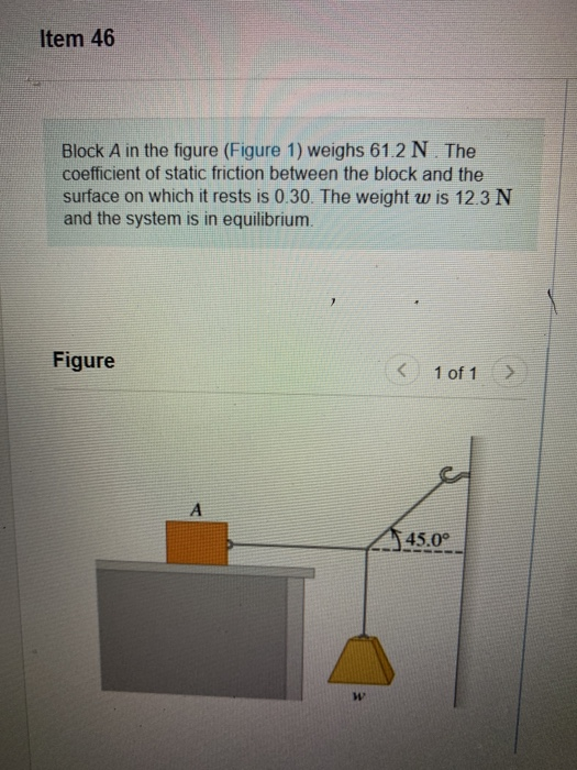 Solved Item 46 Block A in the figure (Figure 1) weighs 61.2 | Chegg.com