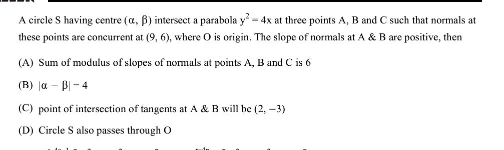 Solved A circle S ﻿having centre (α,β) ﻿intersect a parabola | Chegg.com
