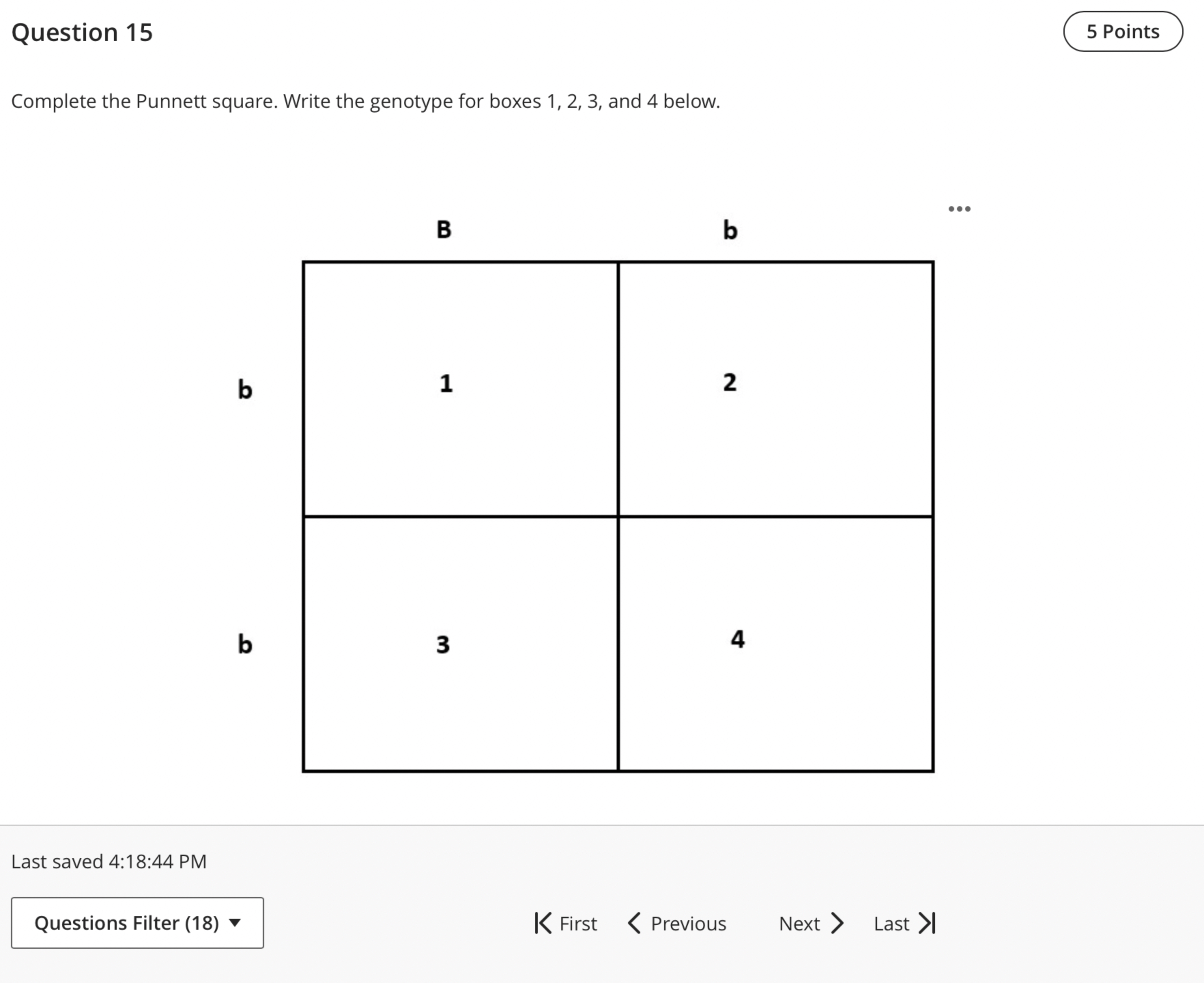 Solved Question 15Complete the Punnett square. Write the | Chegg.com