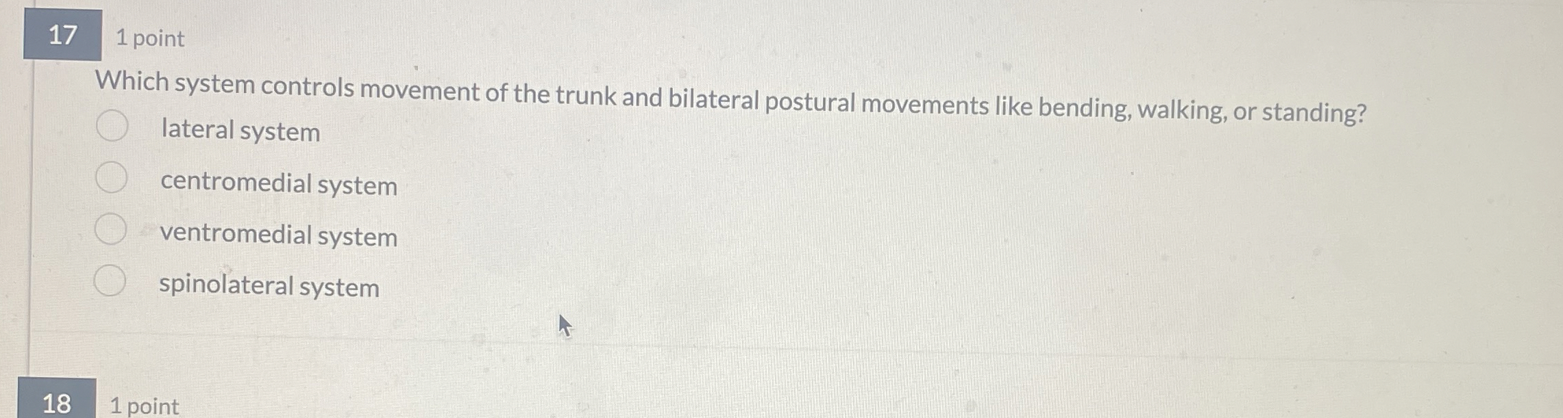 Solved 171 ﻿pointWhich system controls movement of the trunk | Chegg.com