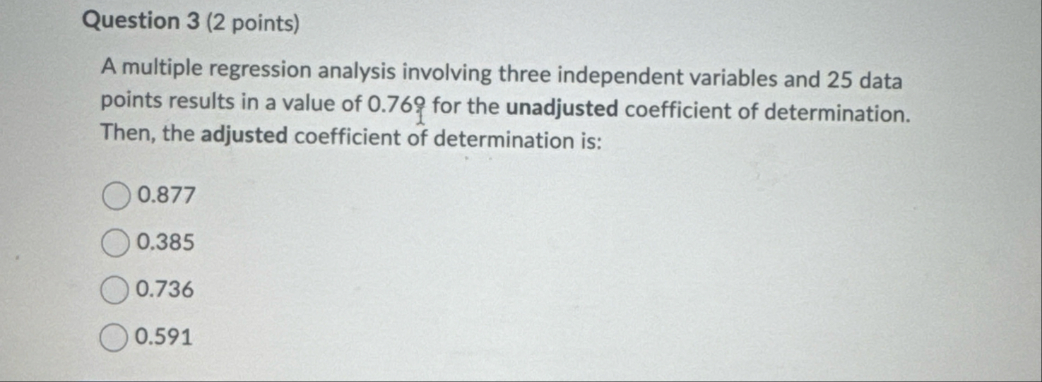 Solved Question 3 (2 ﻿points)A multiple regression analysis | Chegg.com