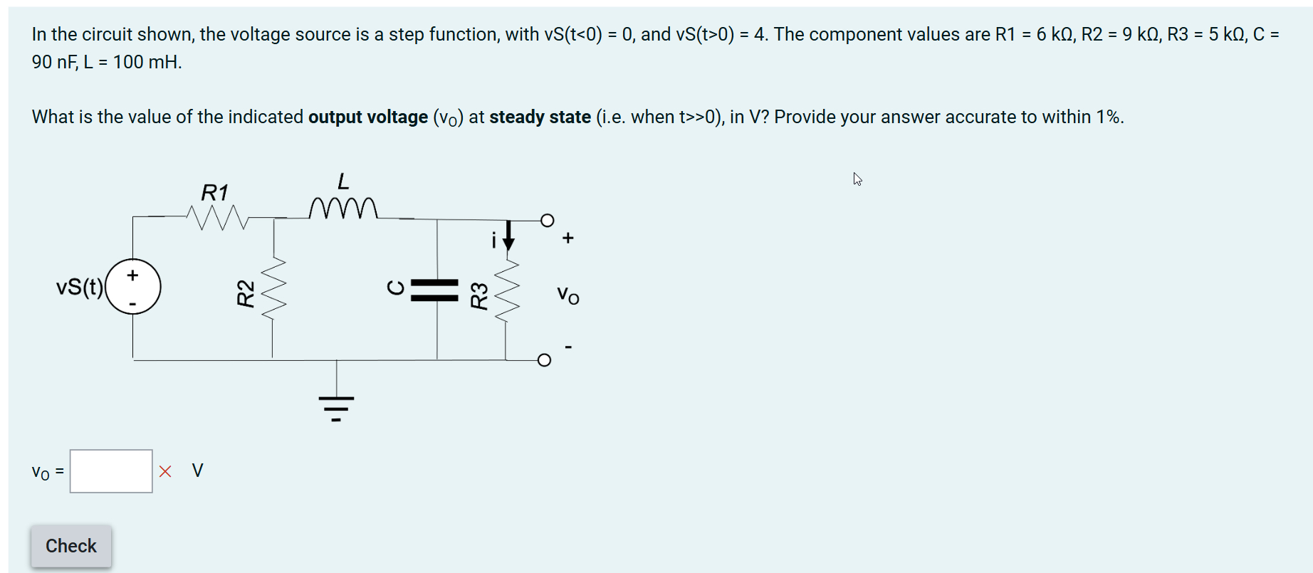 In the circuit shown, the voltage source is a step | Chegg.com