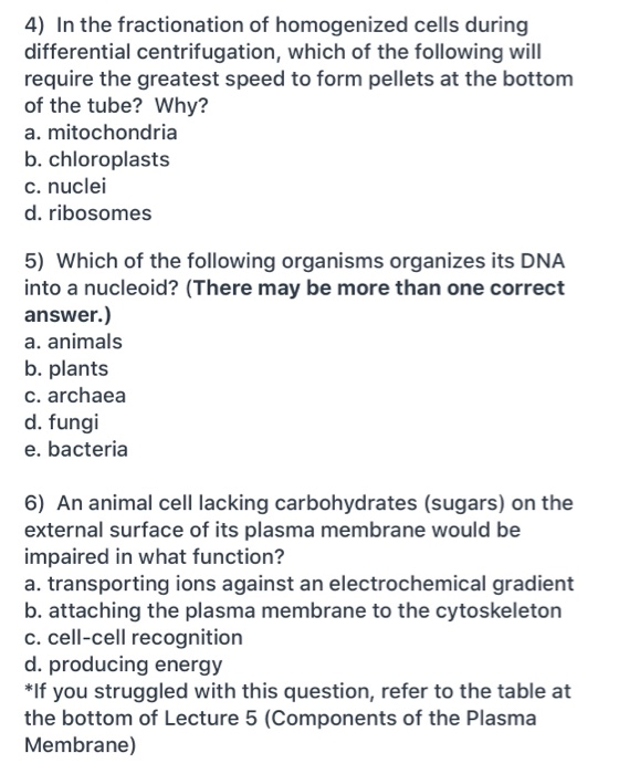Solved 4) In the fractionation of homogenized cells during | Chegg.com