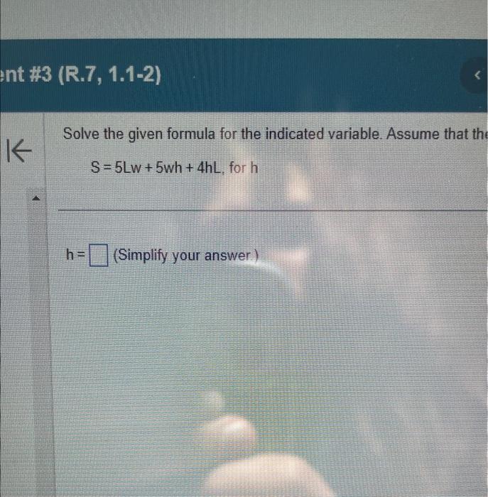 Solved Solve the given formula for the indicated variable. | Chegg.com