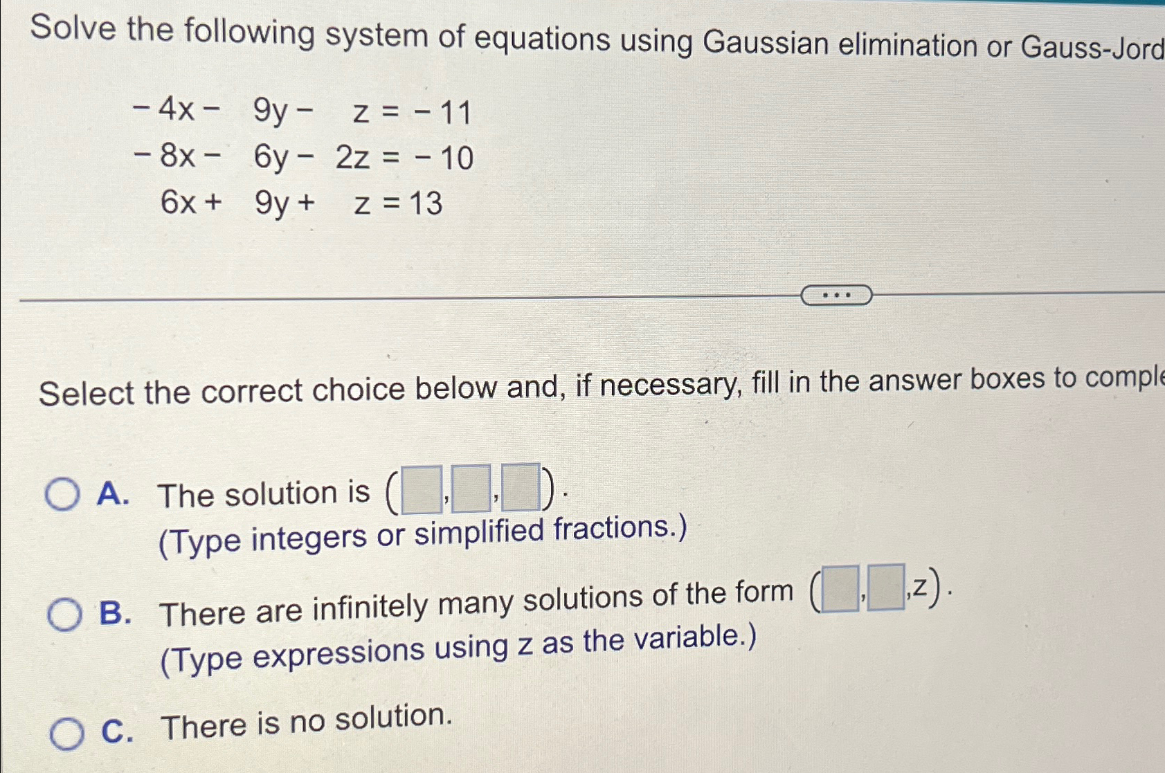 Solved Solve the following system of equations using | Chegg.com