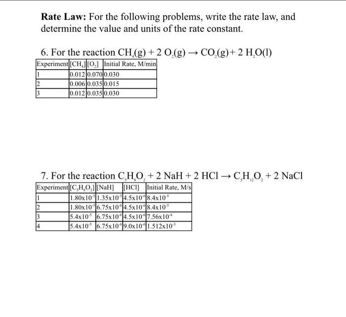 Solved Rate Law: For the following problems, write the rate | Chegg.com