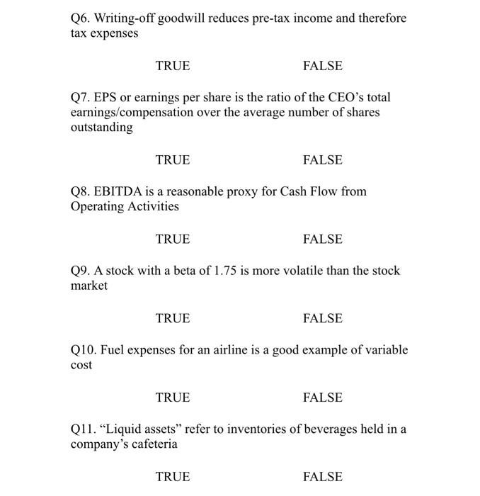 Solved Q6. Writing-off goodwill reduces pre-tax income and | Chegg.com
