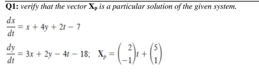 Solved Q1: verify that the vector Xp is a particular | Chegg.com