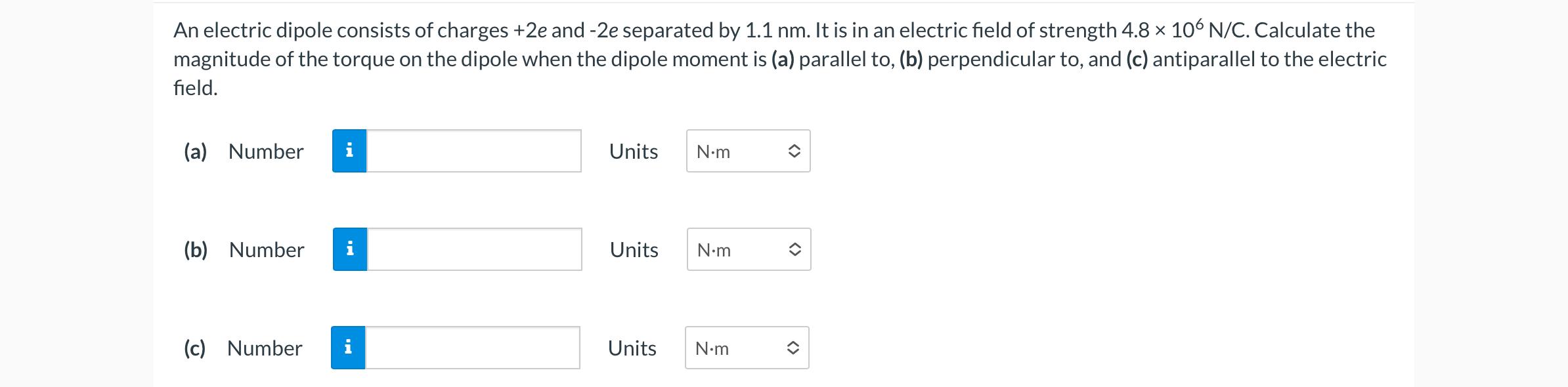 Solved An electric dipole consists of charges +2e ﻿and -2e | Chegg.com