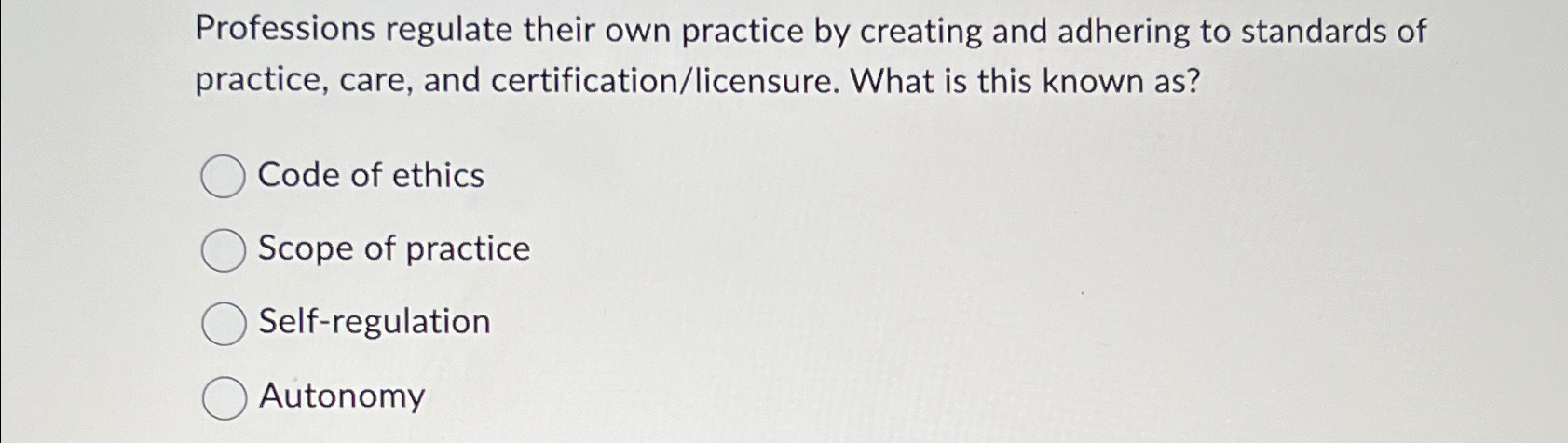 Solved Professions regulate their own practice by creating | Chegg.com