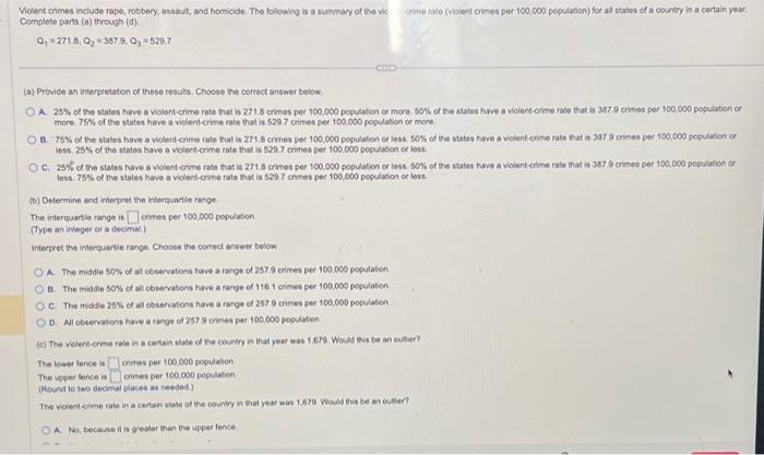 Solved Violent crimes inctude rape, robbery, assaut, and | Chegg.com