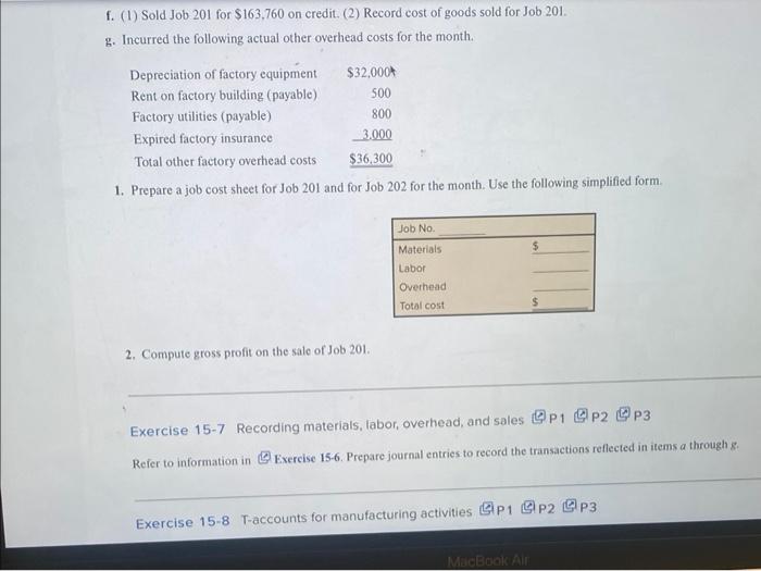 Solved Exercise 15-7 Recording materials, labor, overhead, | Chegg.com
