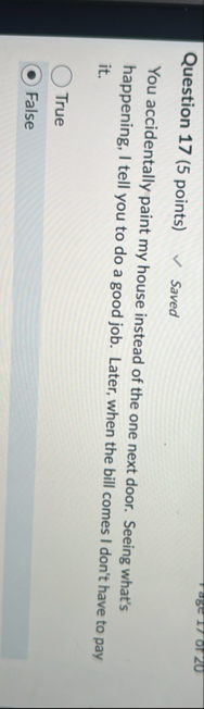 Solved Question 17 (5 ﻿points) ﻿SavedYou accidentally paint | Chegg.com